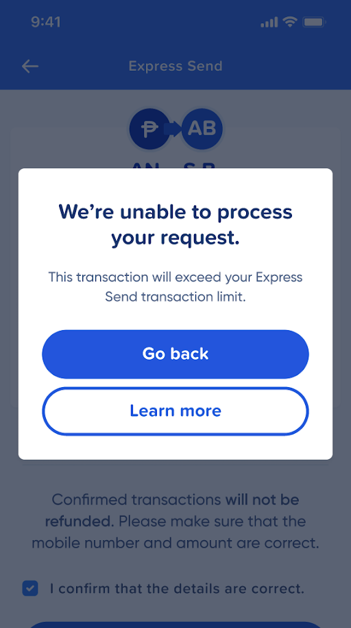 Can't send money with Express Send – GCash Help Center